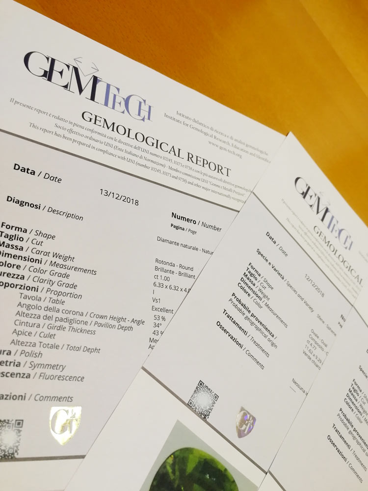 Report gemmologico cartaceo - Gem-Tech