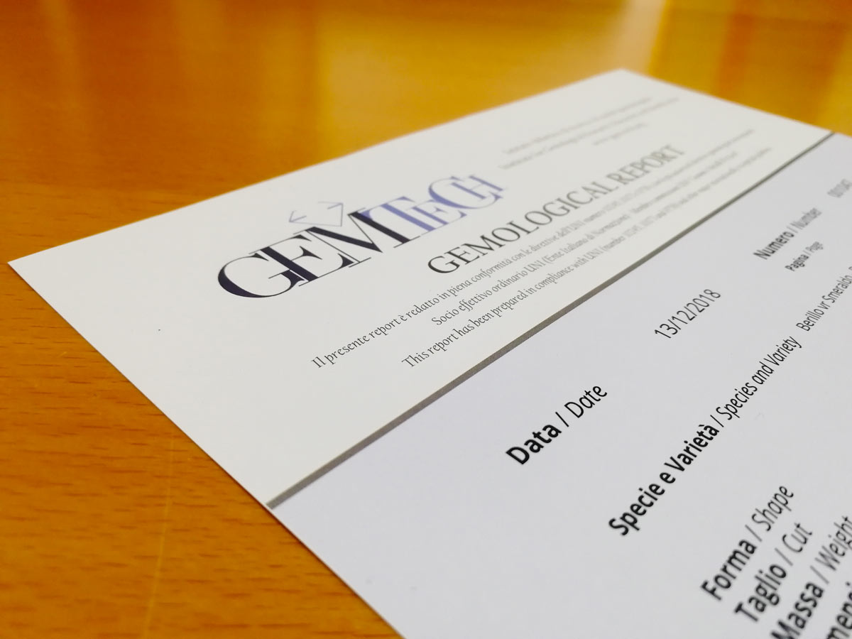 Report gemmologico cartaceo - Gem-Tech